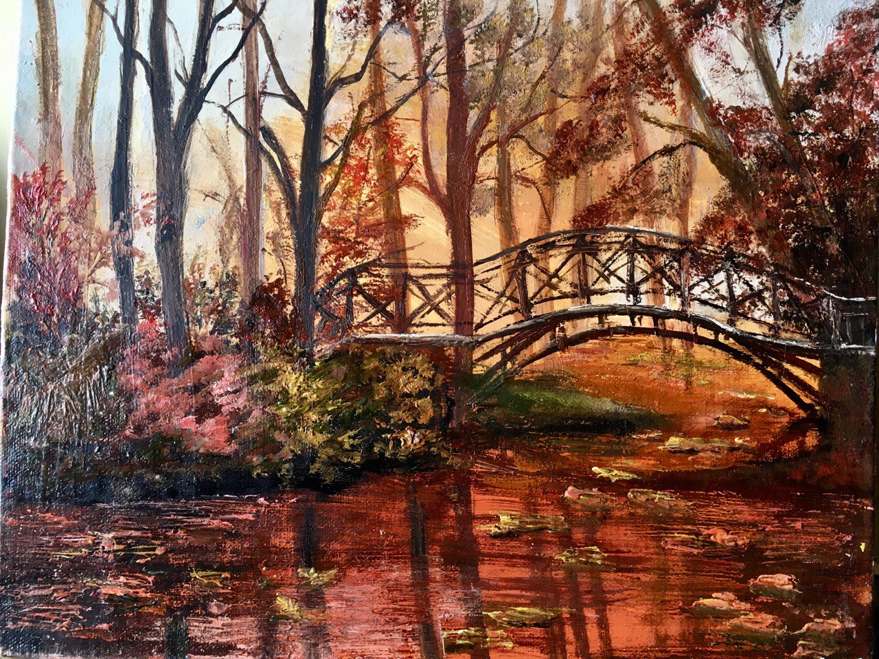 Beautiful bridge .Original art.Oil painting. | Inspire Uplift