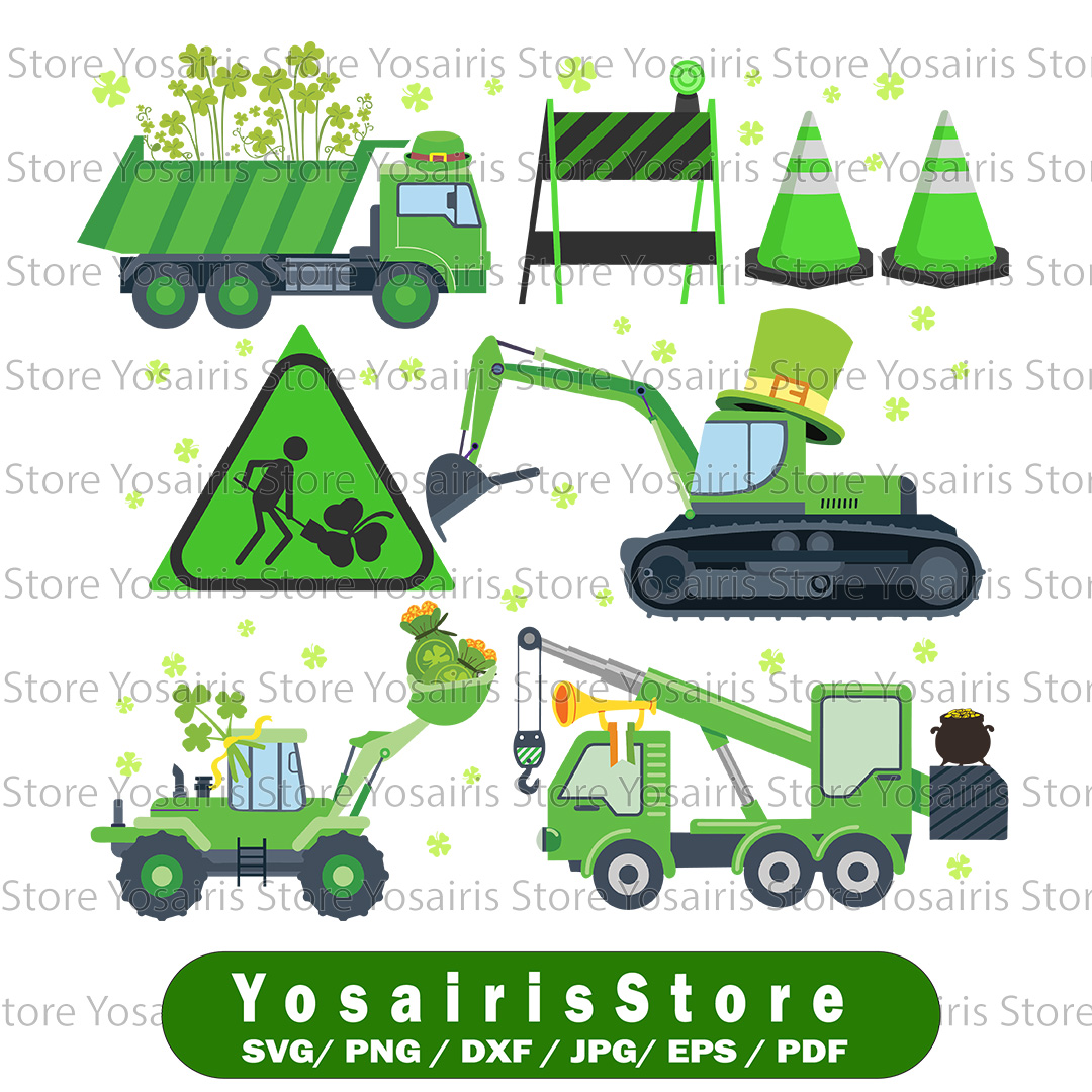 St Patricks Day Crane Truck Construction Svg, Lucky Shamrock | Inspire ...