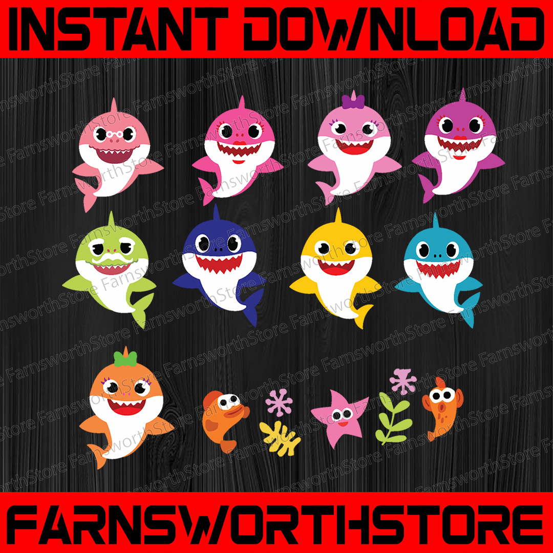 9 Family Sharks Character SVG With Friends SVG,Png,Shark's f | Inspire ...