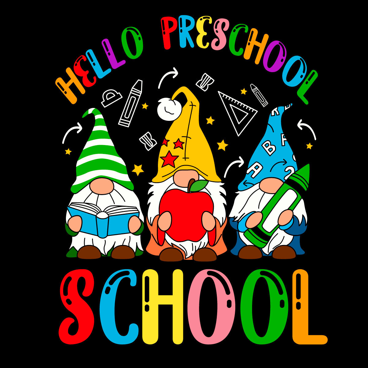 School Gnomes Shirt Svg Hello Preschool Crayon Vector, Cute | Inspire ...