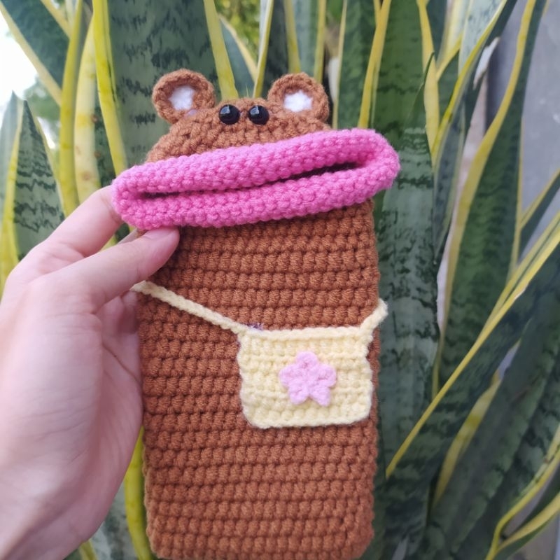 Handmade wool wide mouth bear phone bag | Inspire Uplift