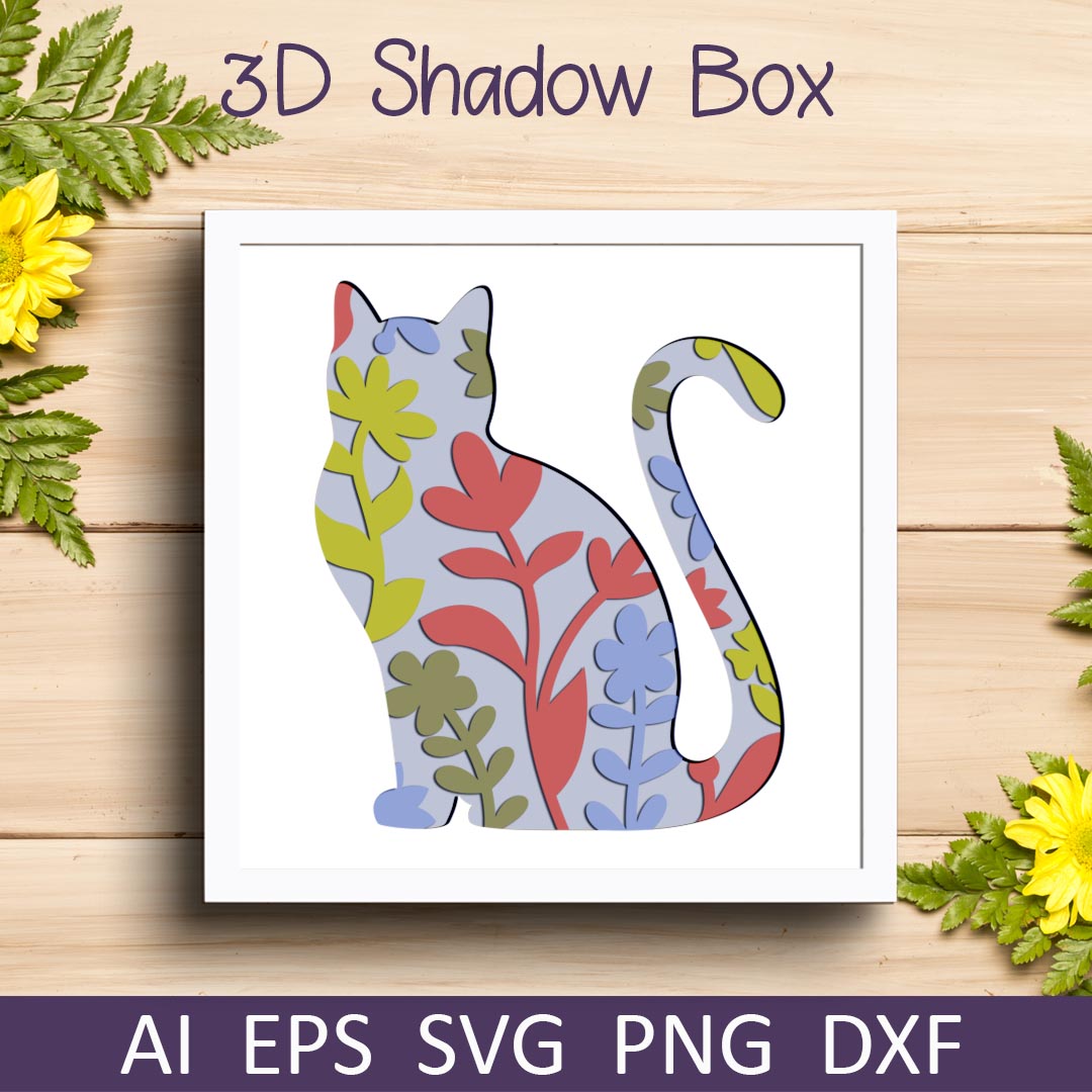 Cat layered papercut svg, Animal shadow box template for cri | Inspire ...