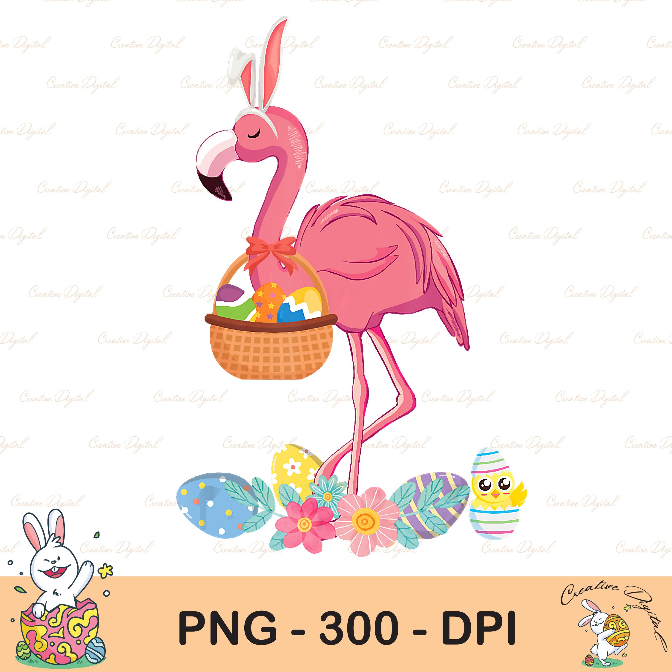Cute Easter Flamingo With Easter Egg Basket Hunting Sublimat | Inspire ...