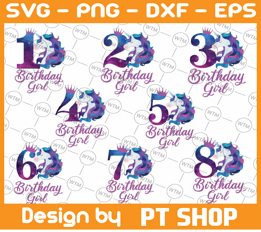 Unicorn Birthday Girl Png, Unicorn Birthday numbers Png, 1st | Inspire ...