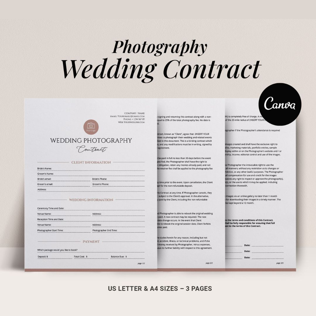 Wedding Photography Client Contract Template, Editable Clien | Inspire ...