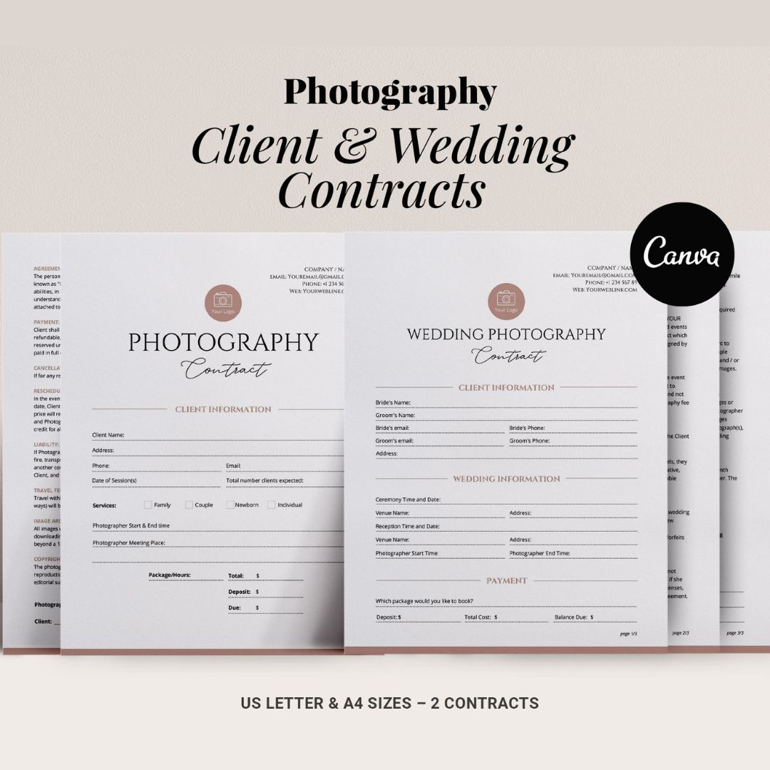 Photography Client Contract Template, Wedding contract, Edit - Inspire ...