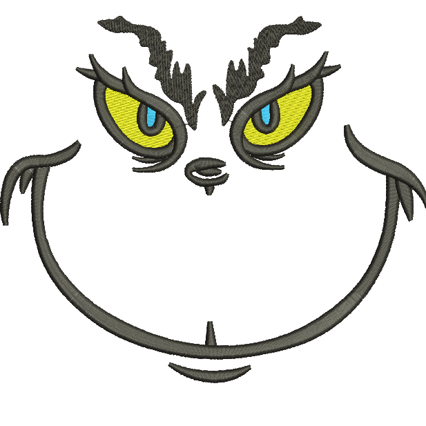 Grinch Face With Yellow Eyes Embroidery Design - Inspire Uplift
