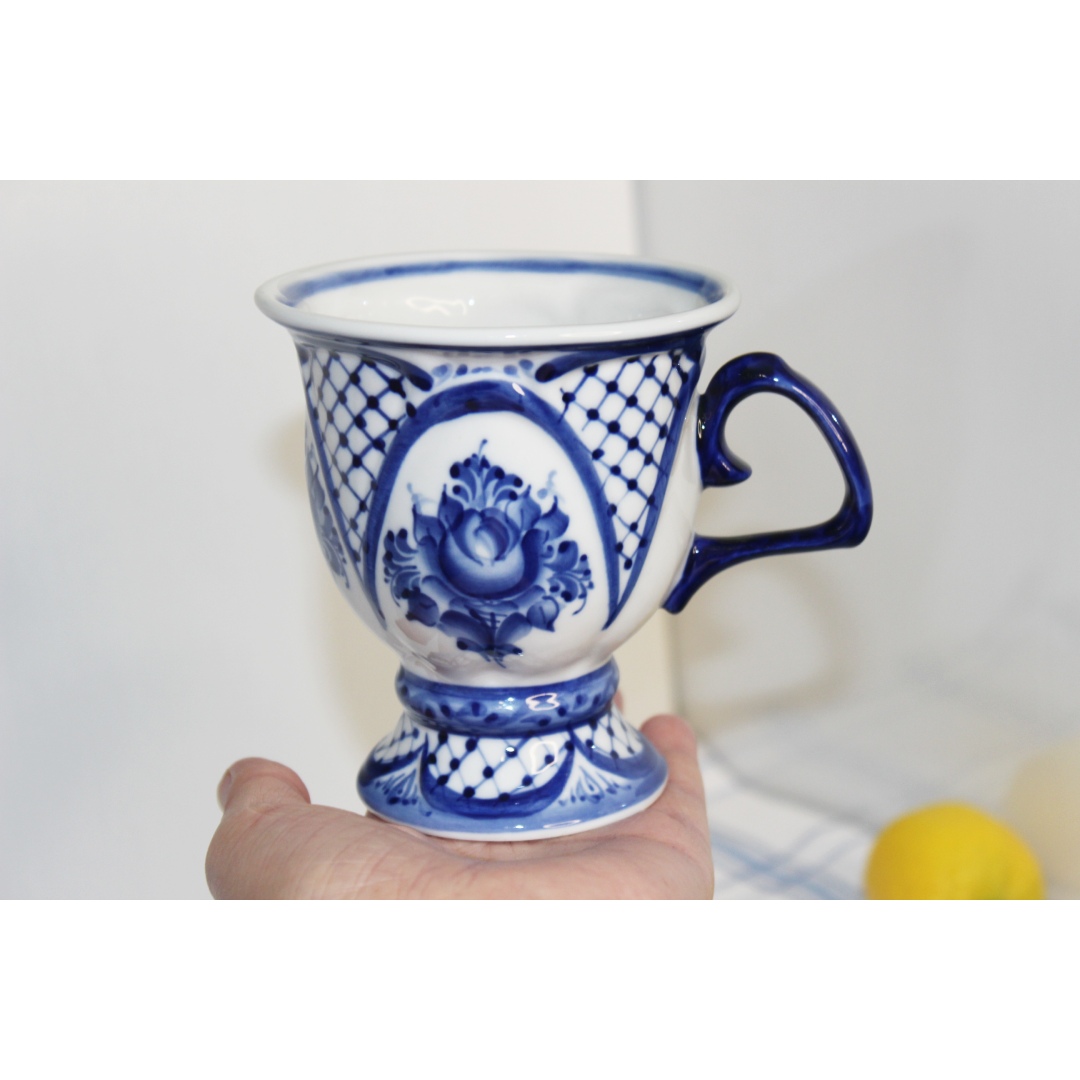 Porcelain mug Blue flowers Gzhel porcelain from Russia 8,3 o | Inspire ...