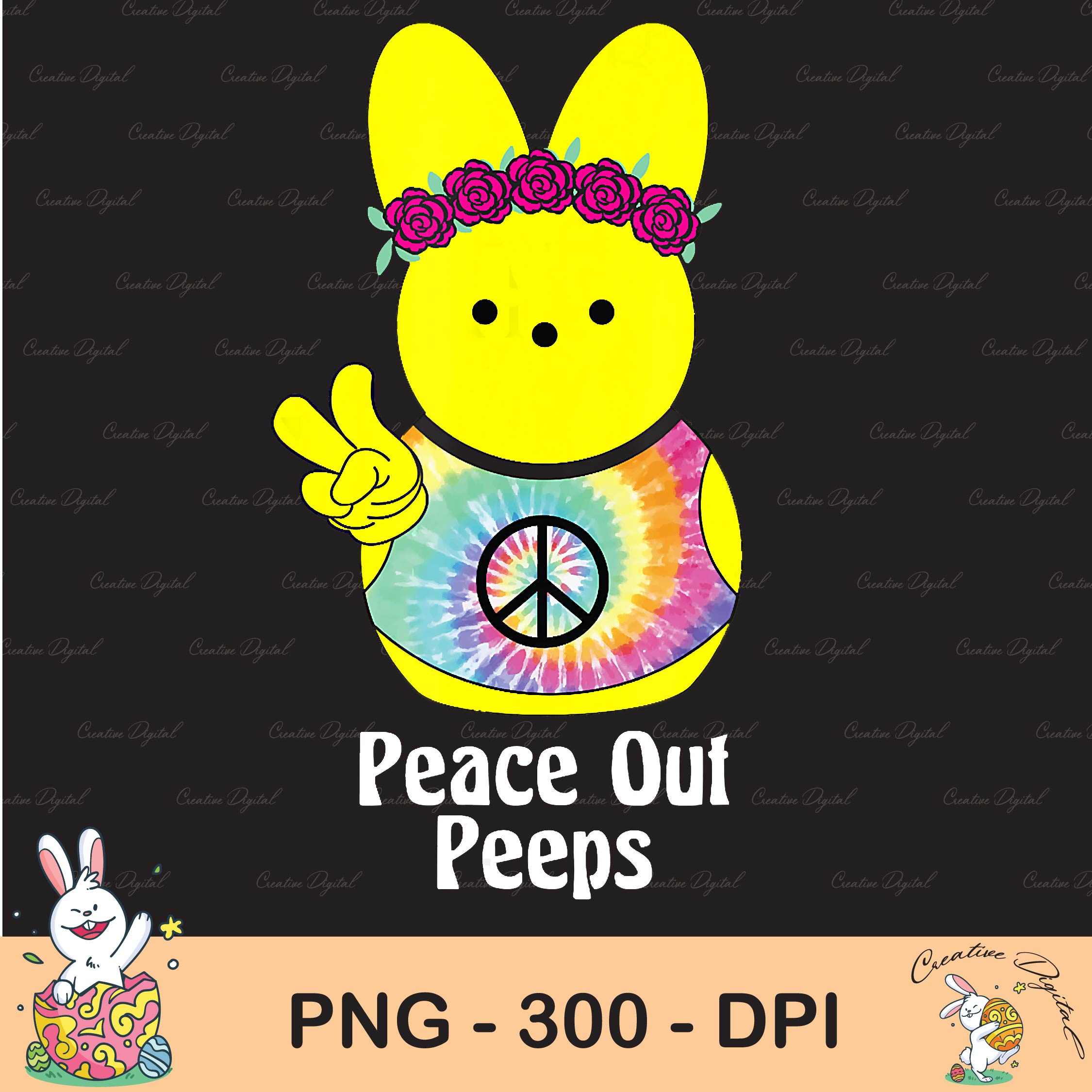 Peace Out Peeps Easter Sublimation, Tie Dye Hippie Bunny Sub | Inspire ...