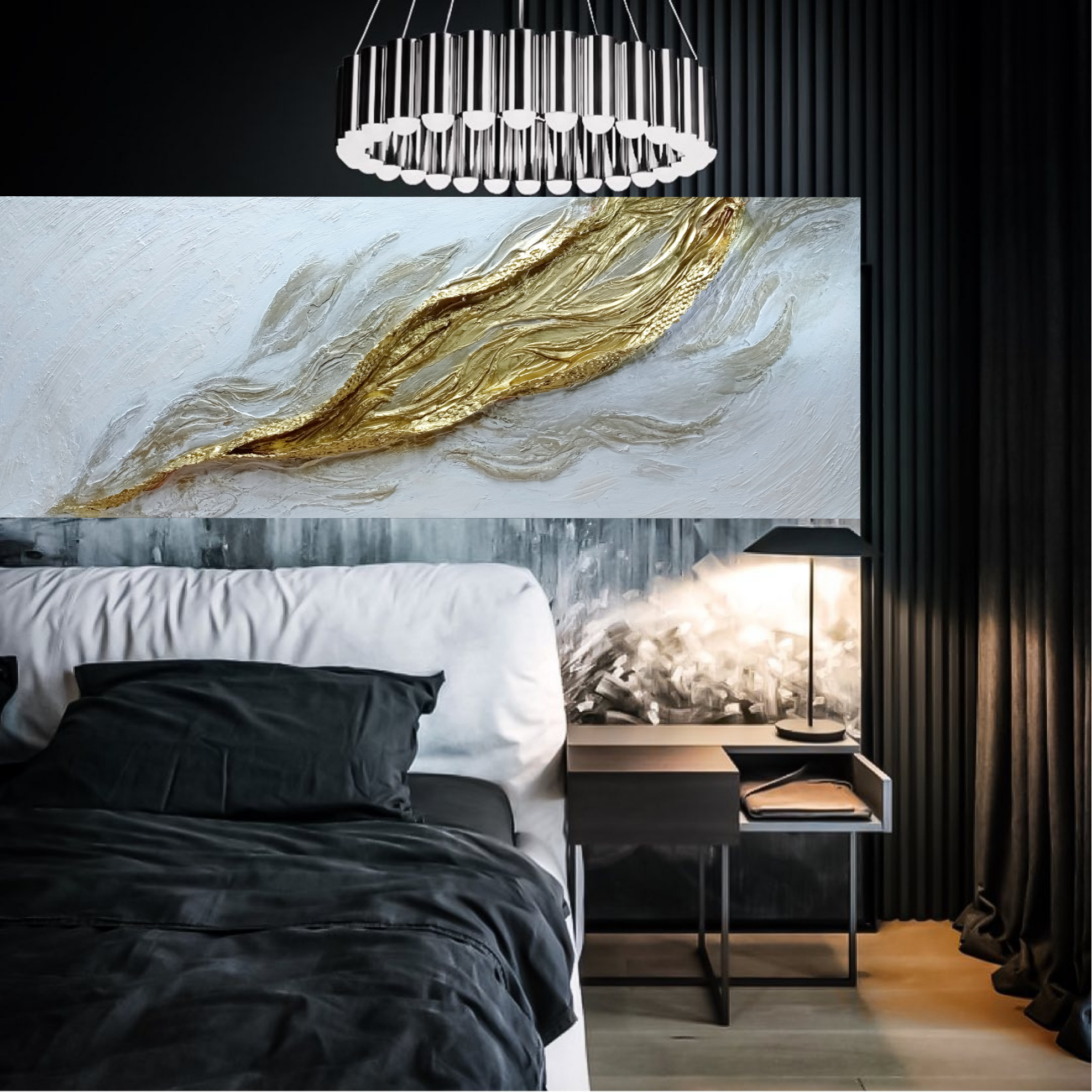 1515*520White Gold "Sprout of abundance"Abstract art Wall Pa | Inspire ...