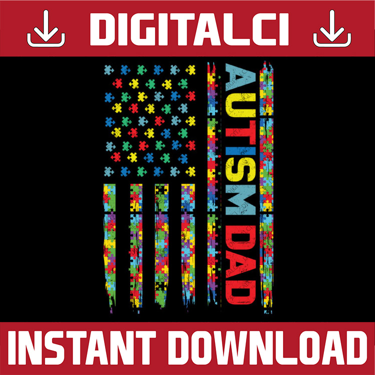 Autism Dad Autism Awareness American Flag Puzzle PNG Sublima | Inspire Uplift