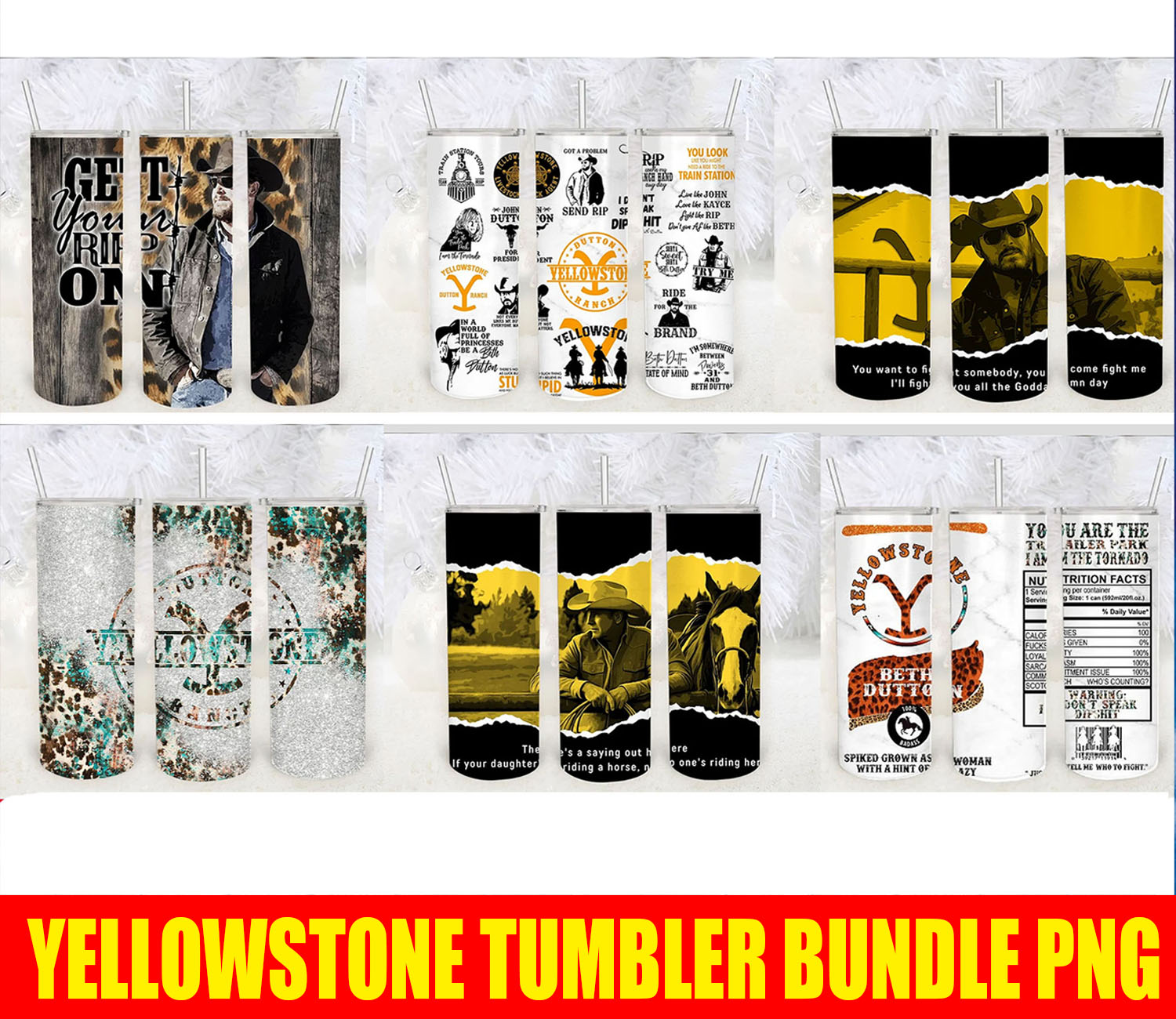 6 Yellowstone Tumbler Wrap Bundle Png , Beth Dutton Tumbler - Inspire ...