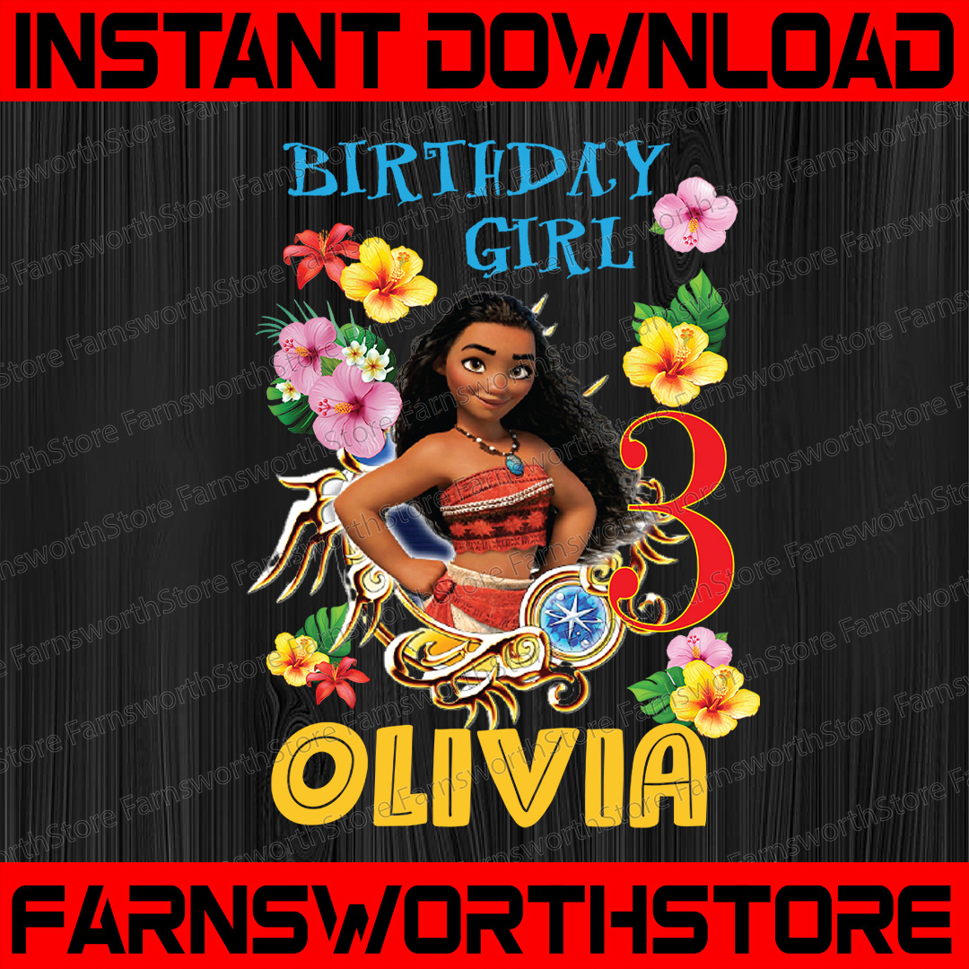 Personalized Name And Ages, Moana Birthday Girl PNG Digital - Inspire ...