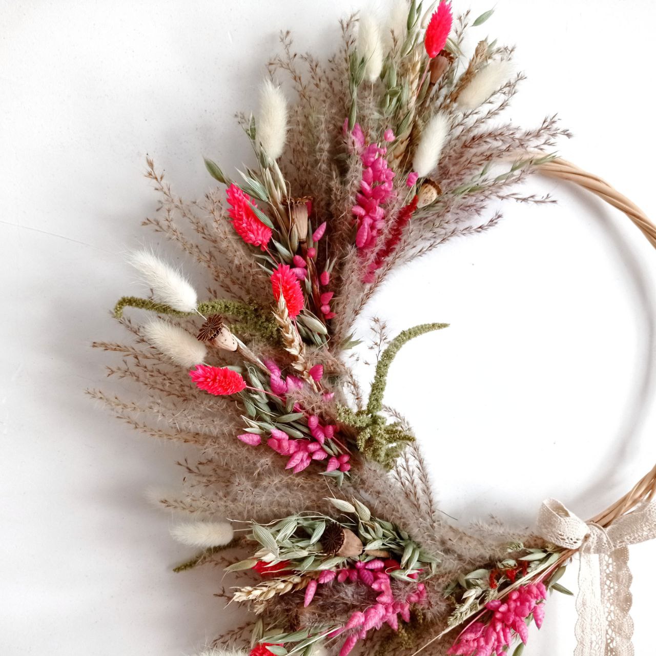 Dried Flower Hoop Dried Pink Wildflower Wreath - Inspire Uplift