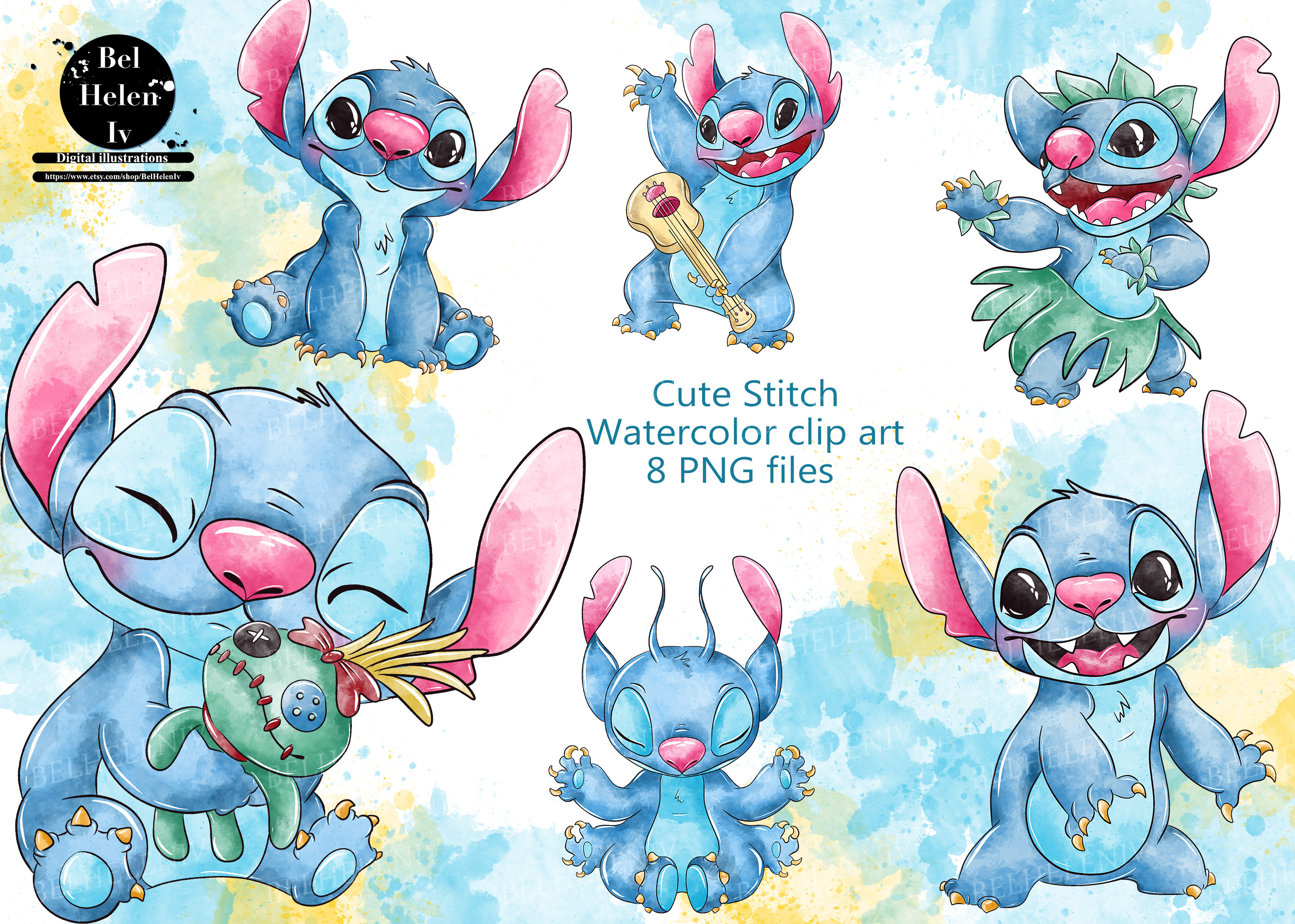 Stitch squirrel watercolor clip art, Stitch PNG download, | Inspire Uplift