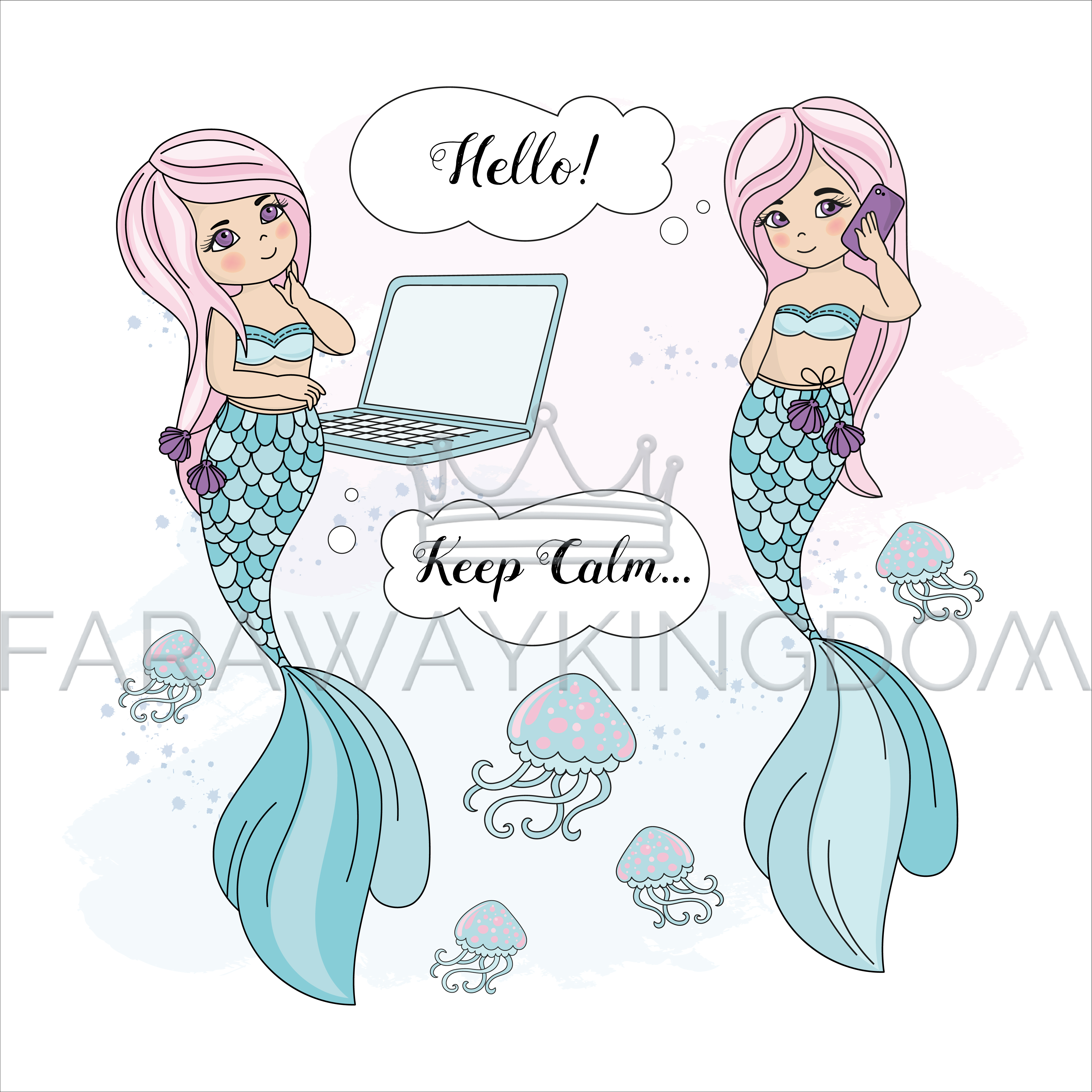 MERMAID TALK Cartoon Underwater Girl Vector Illustration Set | Inspire ...