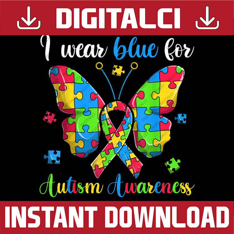 I Wear Blue For Autism Awareness Ribbon, Fun Butterfly PNG S - Inspire ...