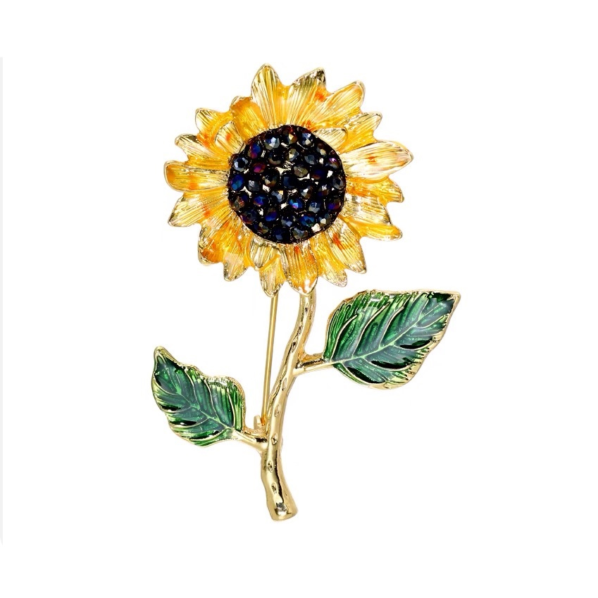 Sunflower with leaves brooch, Enamel yellow flower pin, Flor | Inspire ...