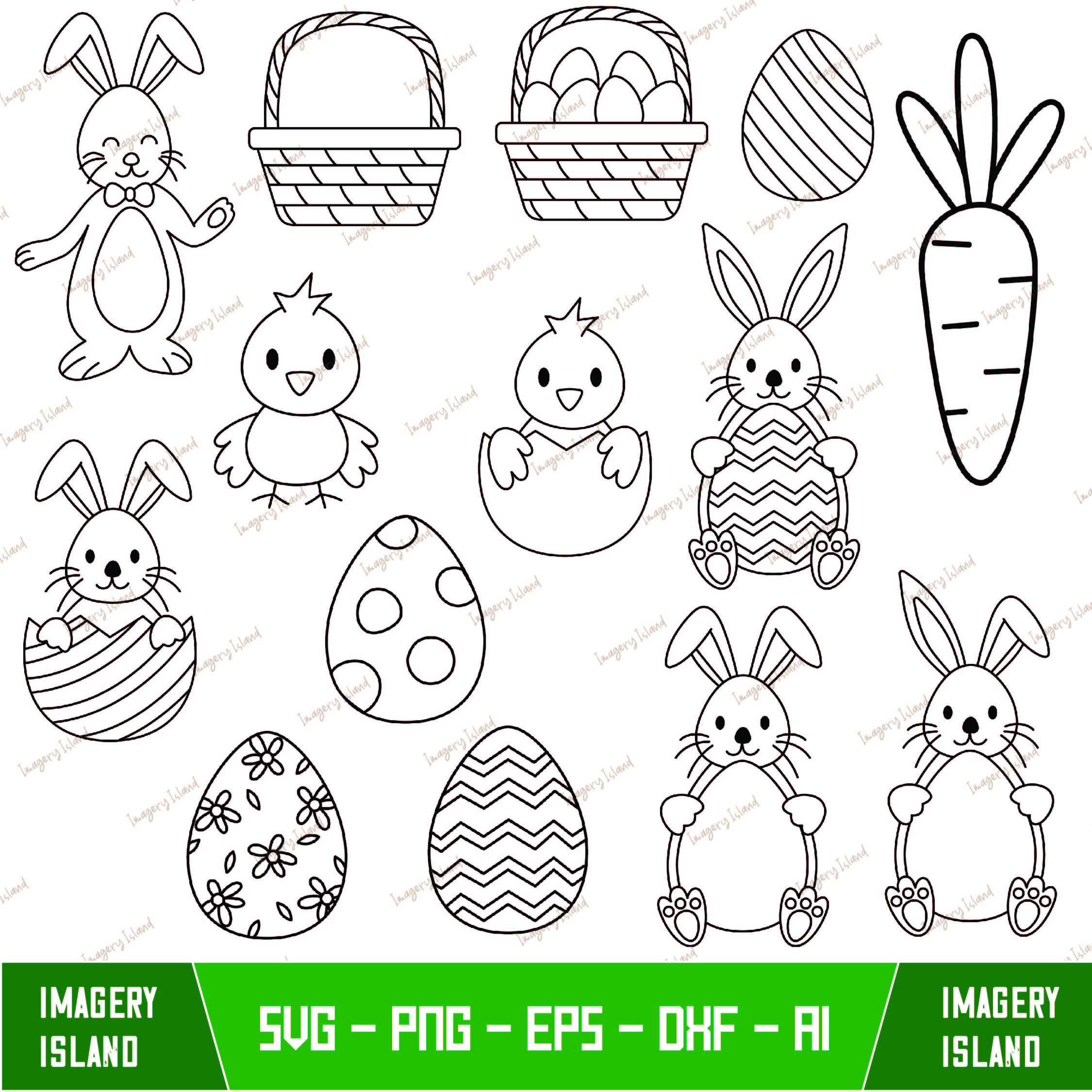 Happy Easter Coloring Png, Easter Coloring Bundle Png, Color | Inspire ...