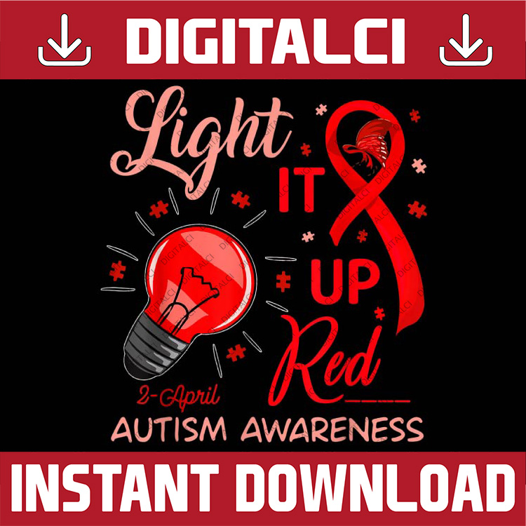 Light It Up Red Autism Awareness Puzzle PNG Sublimation Desi - Inspire ...