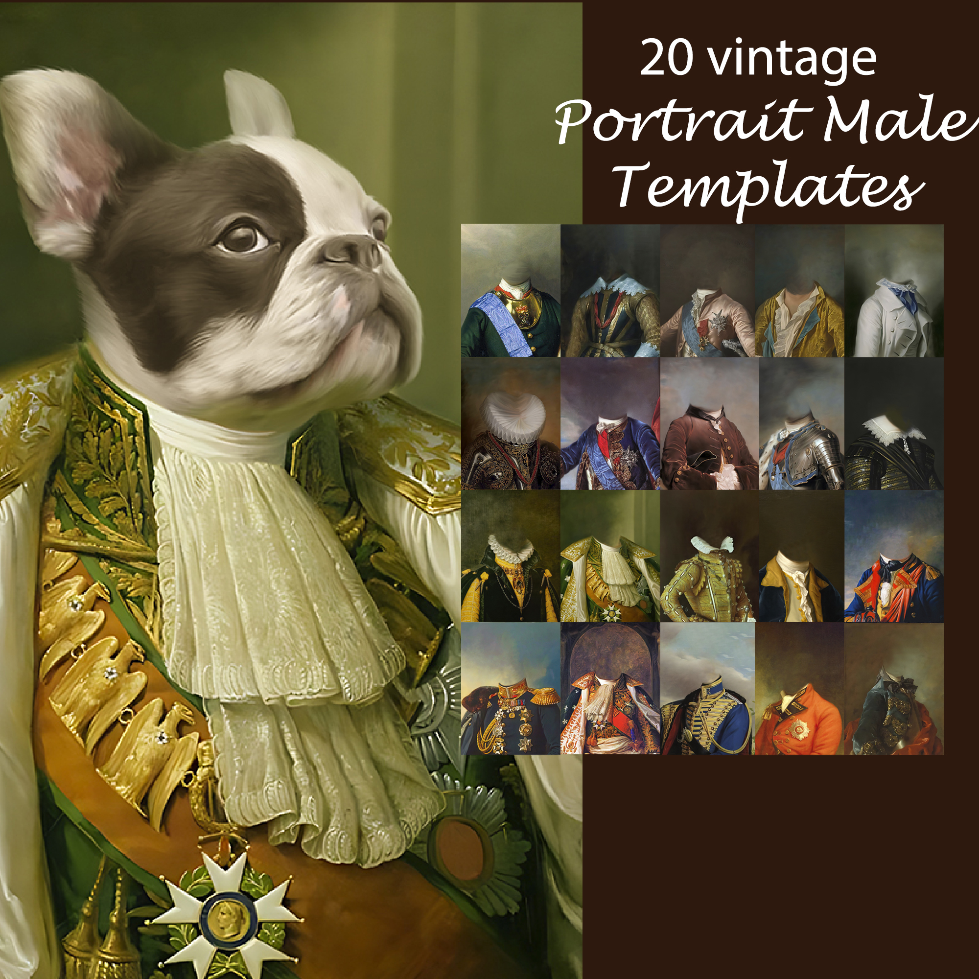 Portraits BUNDLE 20 vintage male pet portrait templates - Inspire Uplift