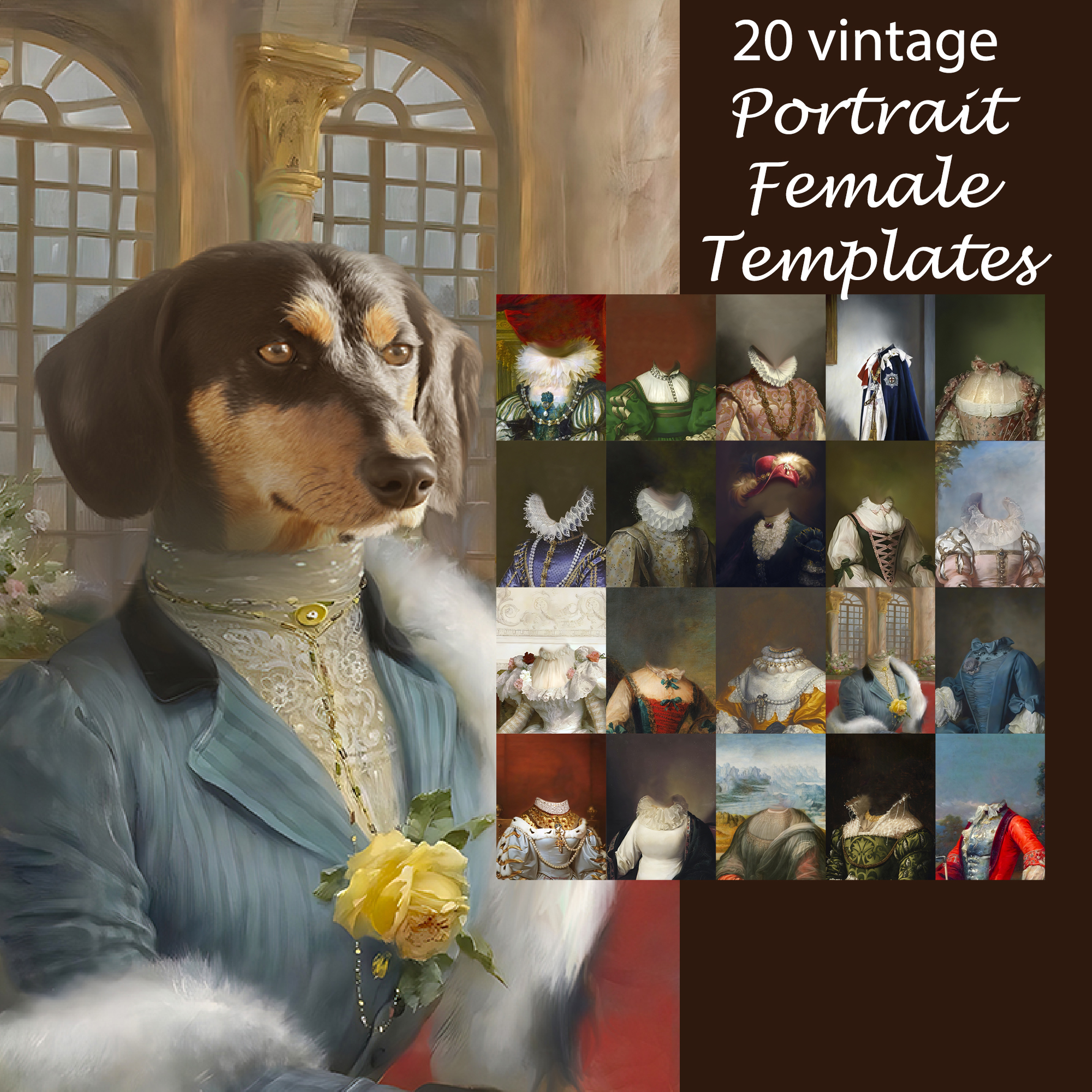 Portraits BUNDLE 20 vintage female pet portrait Templates | Inspire Uplift