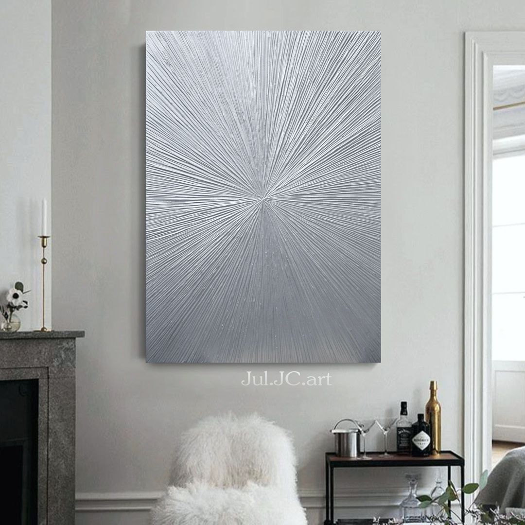 Silver Shiny Abstract Wall Art Glittery Painting Shining Tex - Inspire ...