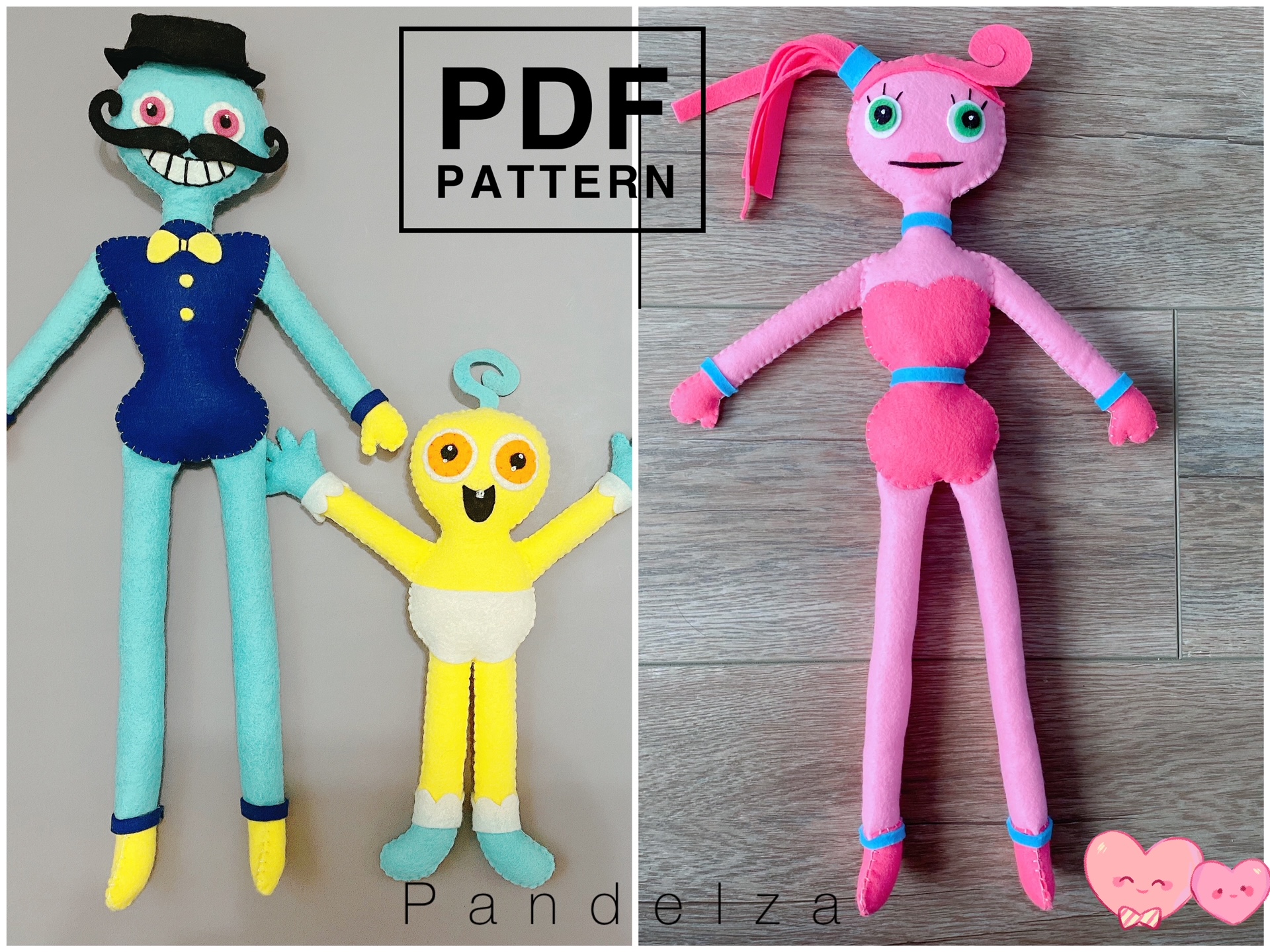 PDF Patterns set of 3 Mommy, Daddy, and Baby long legs felt | Inspire Uplift