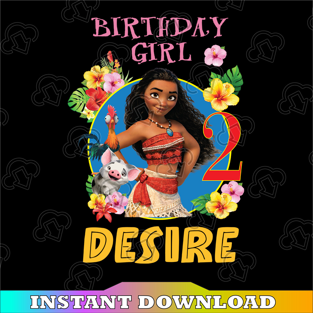 Personalized Name And Ages, Moana Birthday Girl PNG Digital | Inspire ...