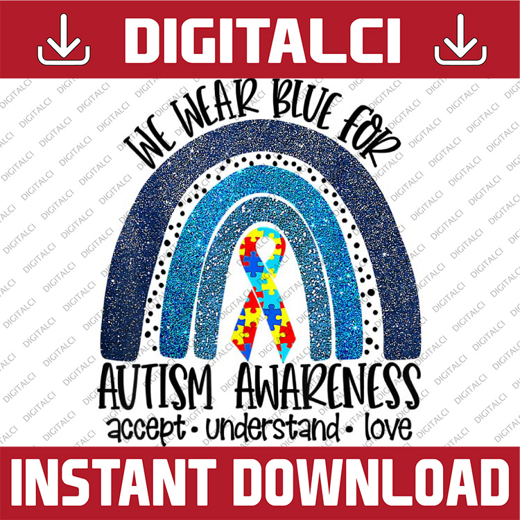 In April We Wear Blue Autism Awareness Rainbow Puzzle Love P | Inspire ...