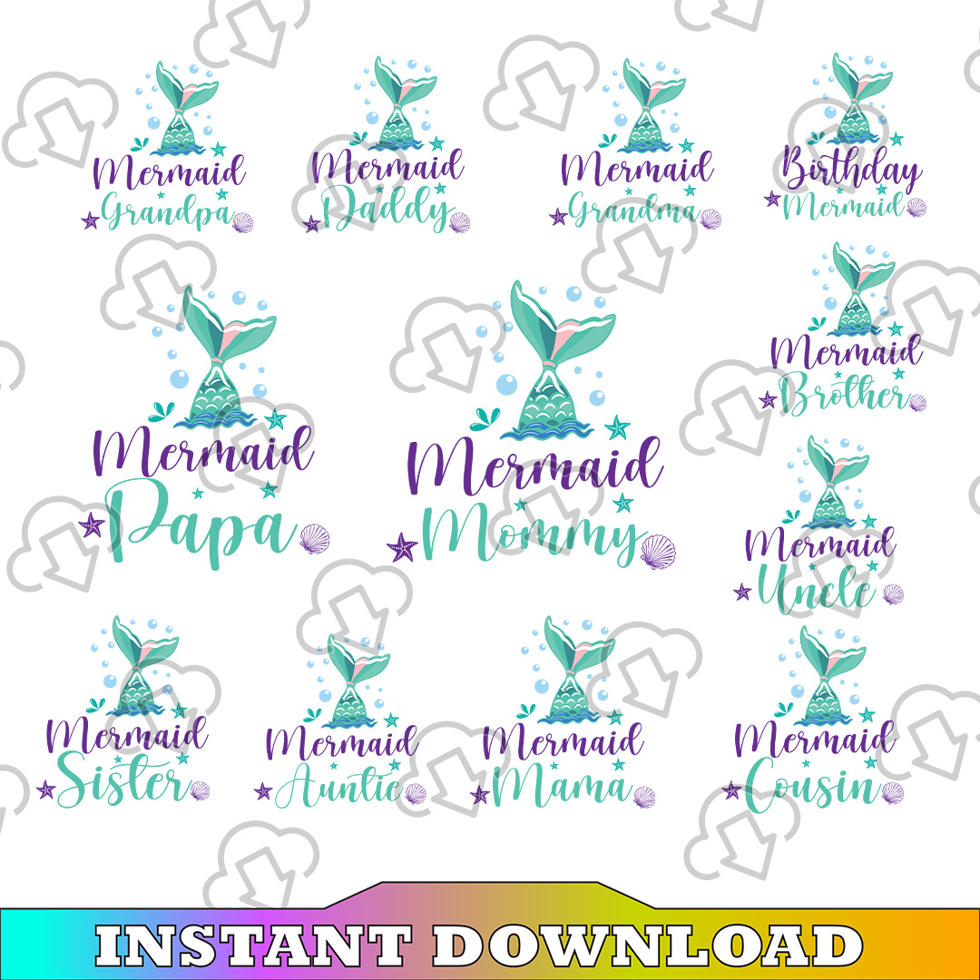 Mermaid Birthday Family SVG, Bundle Mermaid Birthday svg, Fa - Inspire ...