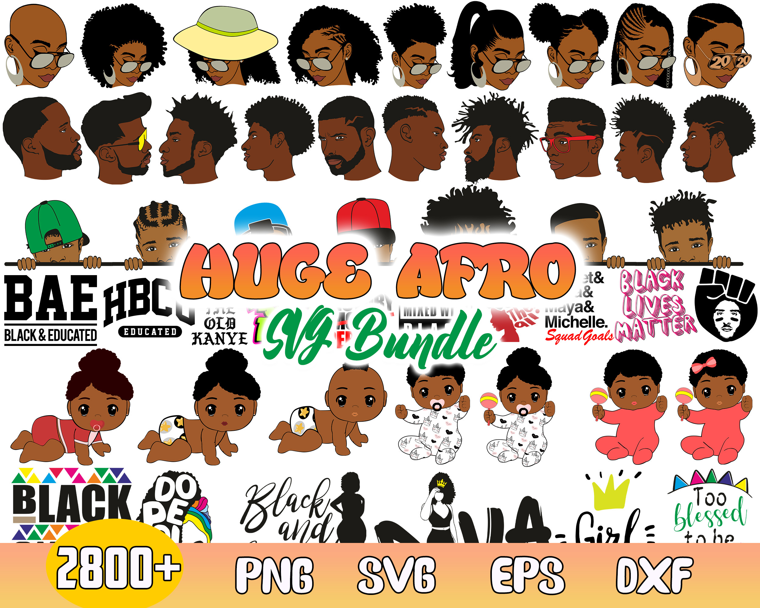 Huge Afro Mega Bundle Svg, Afro Man, Afro Women Svg, Afro Ki | Inspire ...