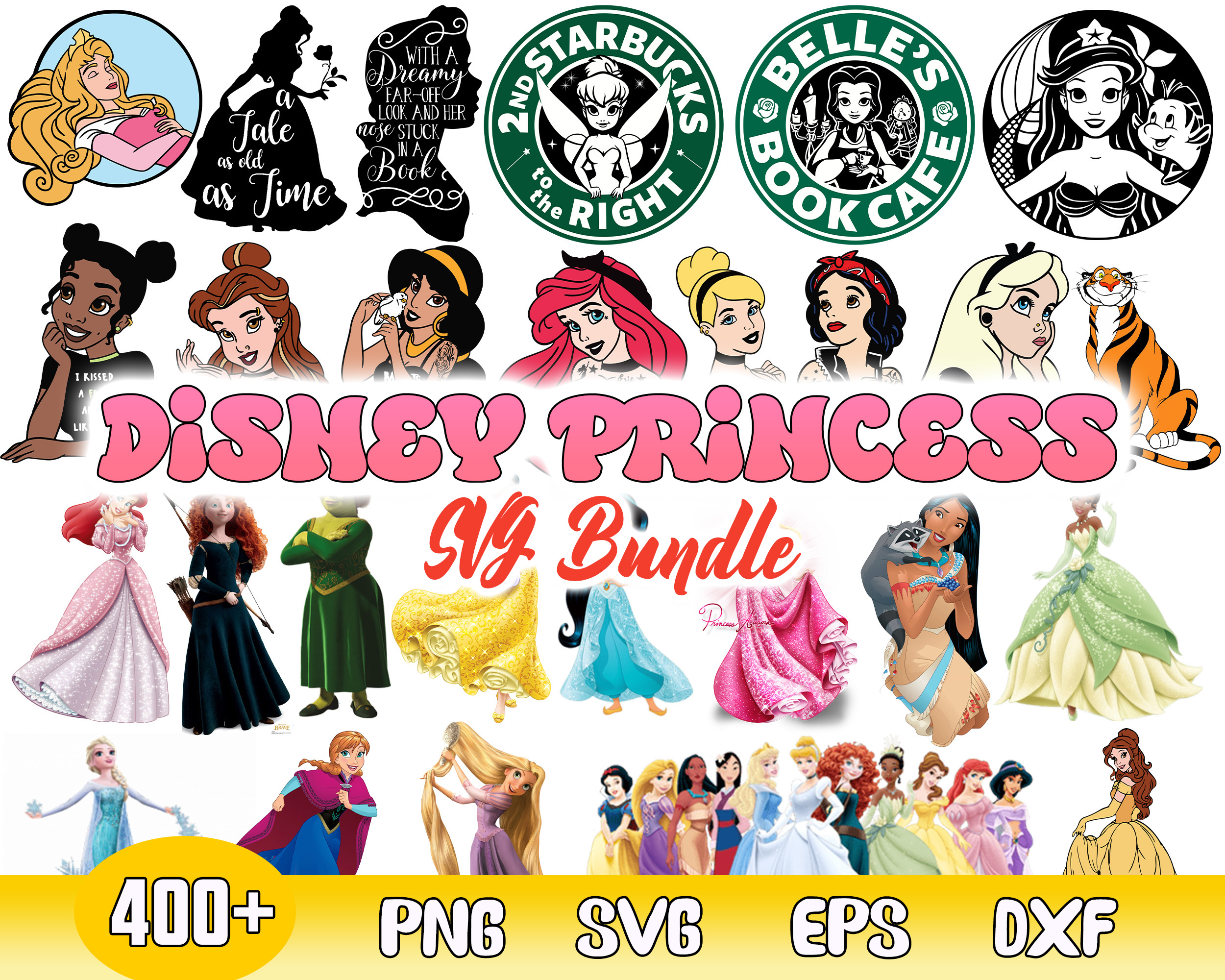 Disney Princess Bundle Svg, Princess Svg, Princess Starbucks | Inspire ...