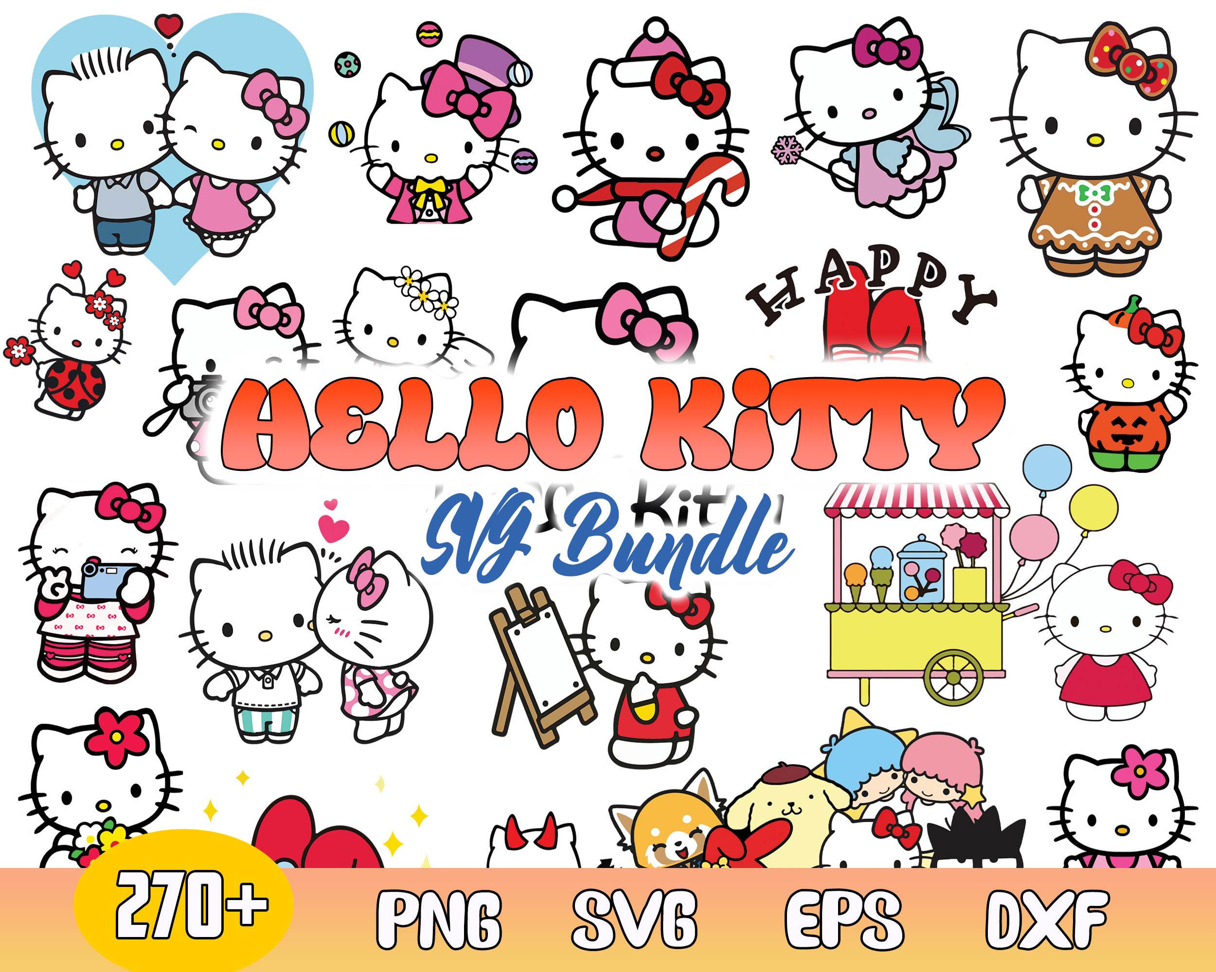 Hello Kitty Bundle svg, Kawaii Kitty Svg, Kawaii Kitty Clipa | Inspire ...