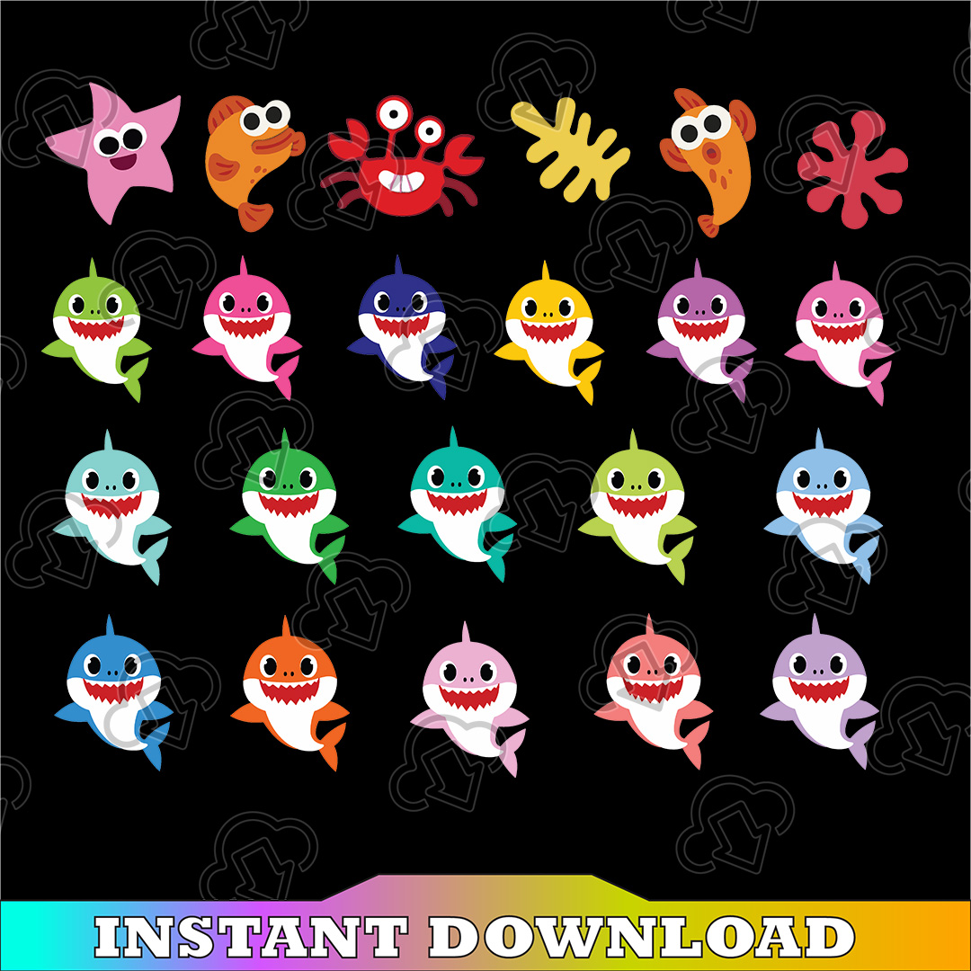16 Daddy Sharks Bundle Character With Many Colors SVG,Png,Sh | Inspire ...