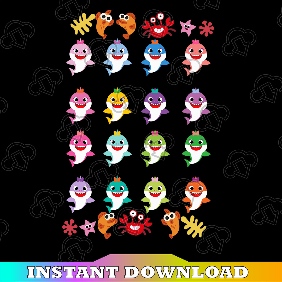 16 Sister Sharks Bundle Character With Many Colors SVG,Png,S | Inspire ...