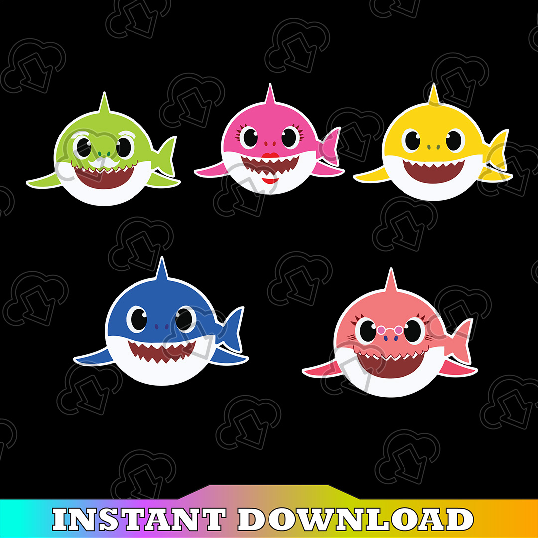 5 Family Sharks Character SVG,Png,Shark's friends svg, Pink | Inspire ...