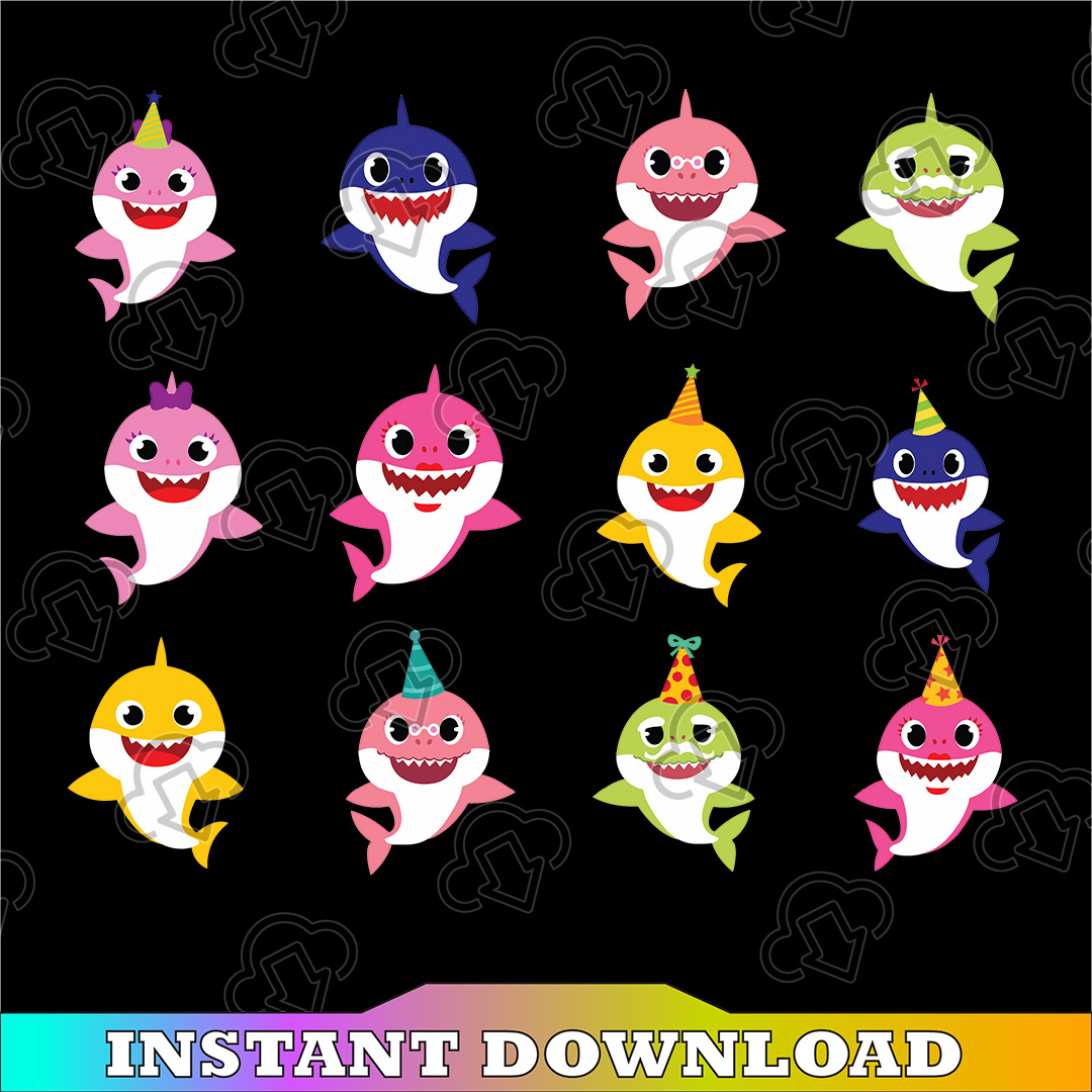 12 Family Sharks Bundle Birthday Character with Pink Fong SV | Inspire ...