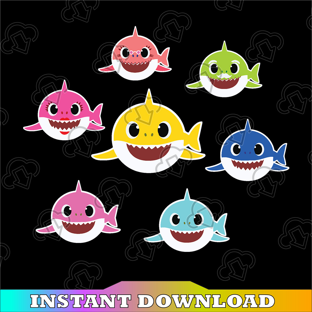7 Family Sharks Character SVG,Png,Shark's friends svg, Pink | Inspire ...
