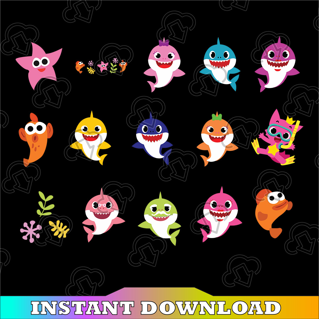 9 Family Sharks Character SVG With Pink Pong And Friends SVG | Inspire ...