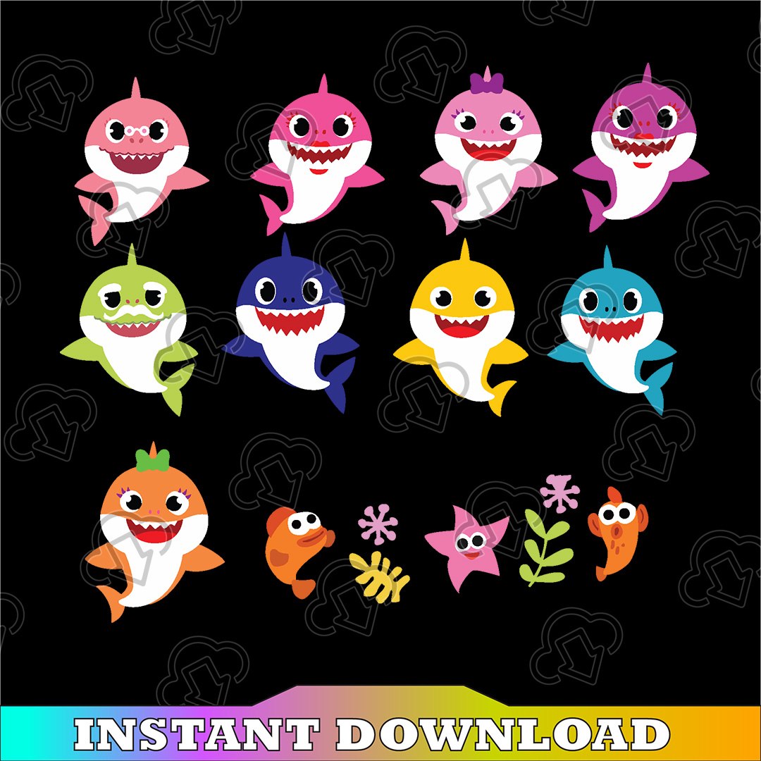 9 Family Sharks Character SVG With Friends SVG,Png,Shark's f | Inspire ...