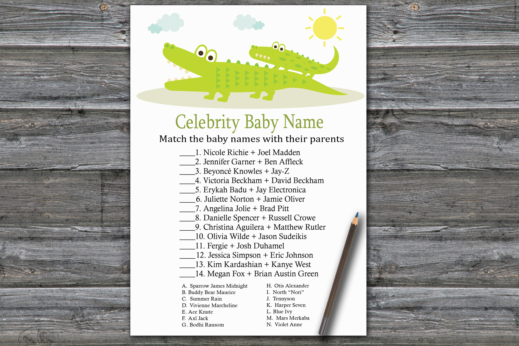 Alligator Celebrity baby name game card,Jungle Baby shower g - Inspire ...