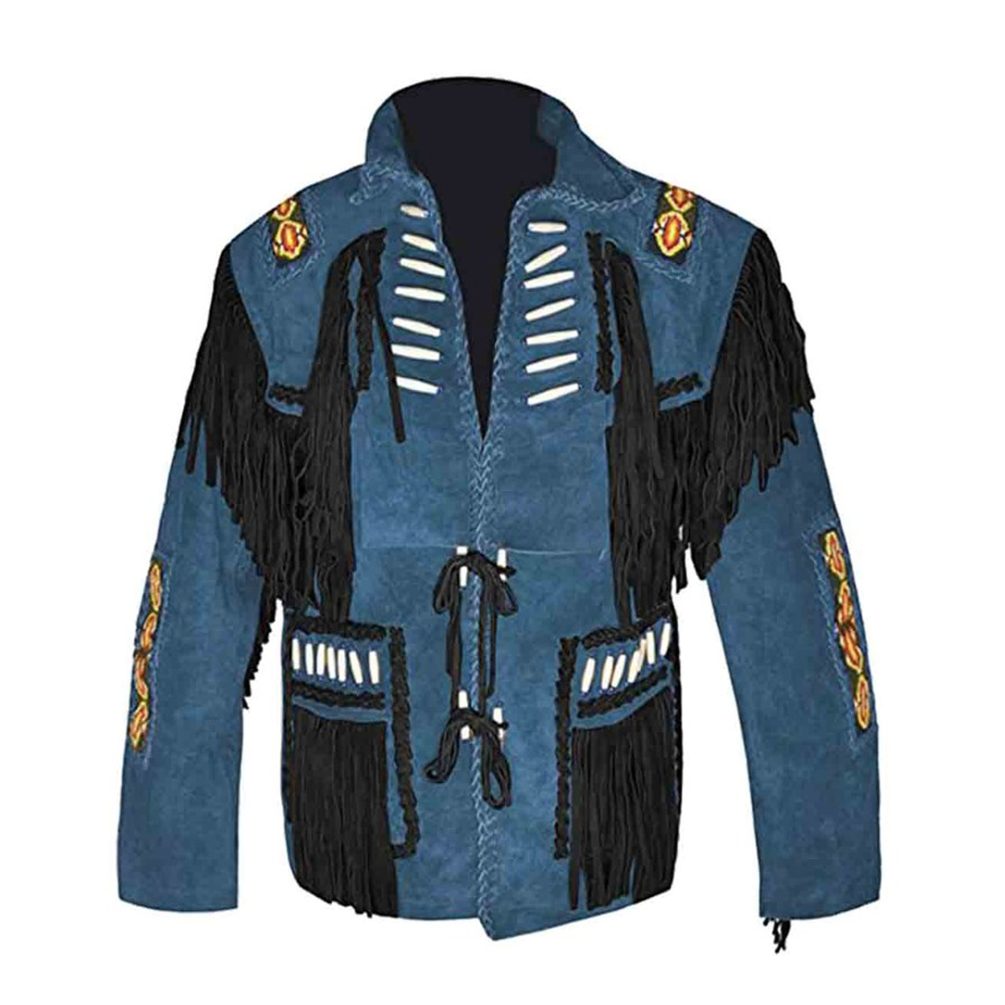Western Native Indian American Cowboy Blue Suede Leather Fri | Inspire ...
