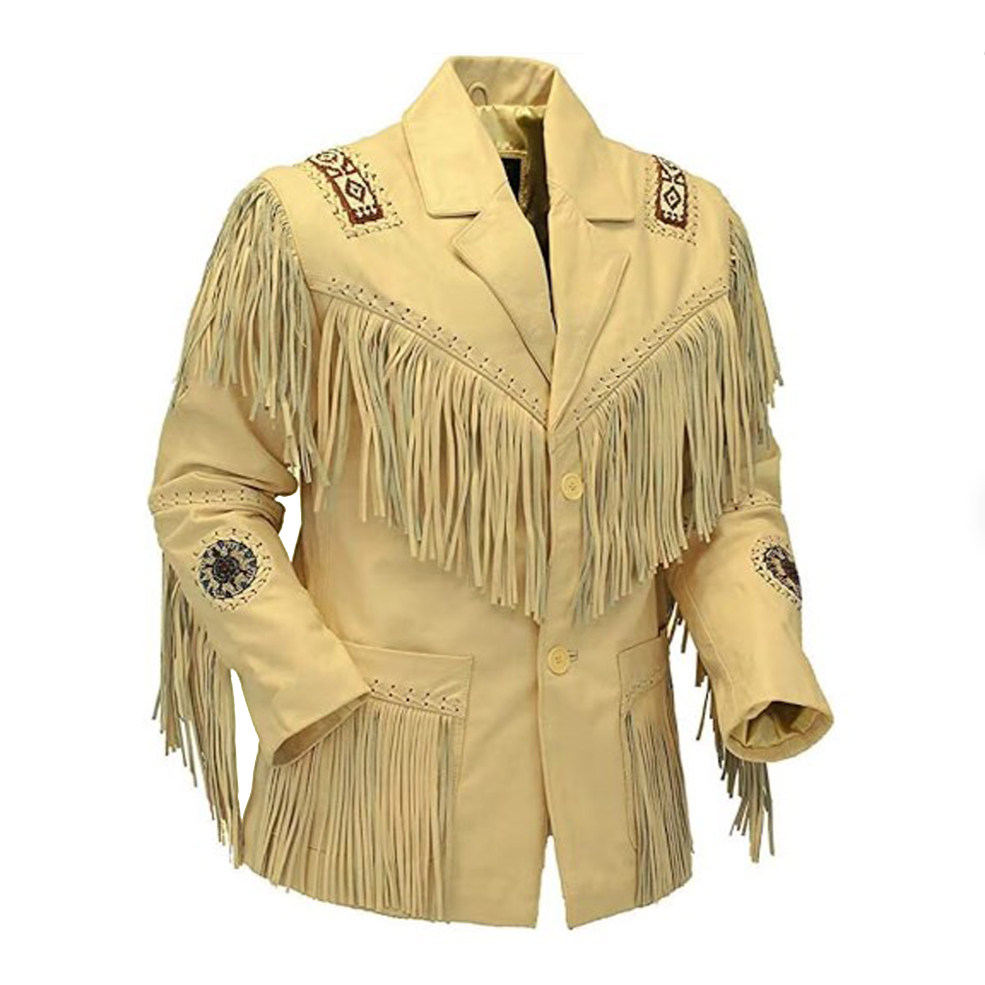 Western Native Indian American Cowboy Cream Leather Fringes | Inspire ...