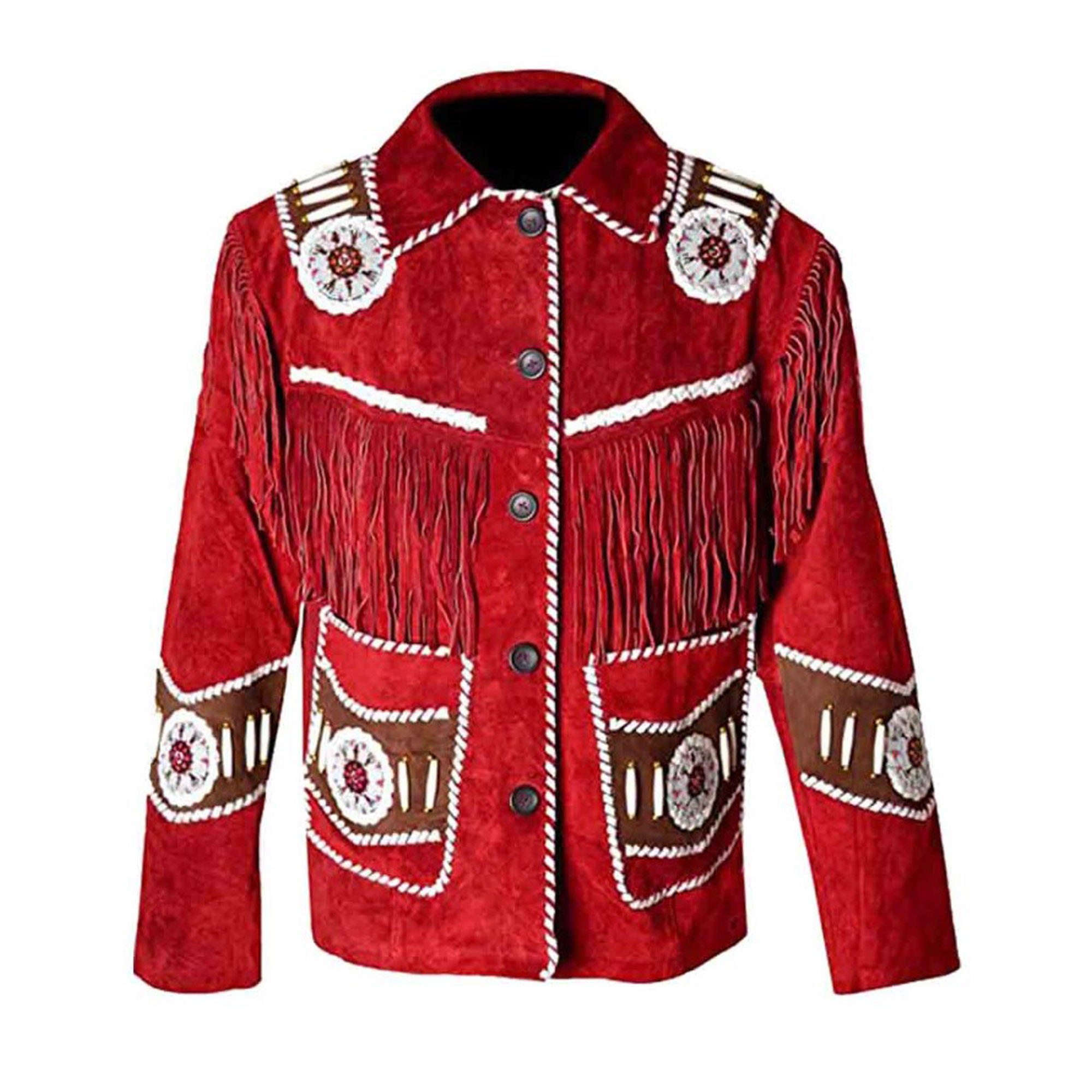 Western Native Indian American Cowboy Red Suede Leather Frin | Inspire ...