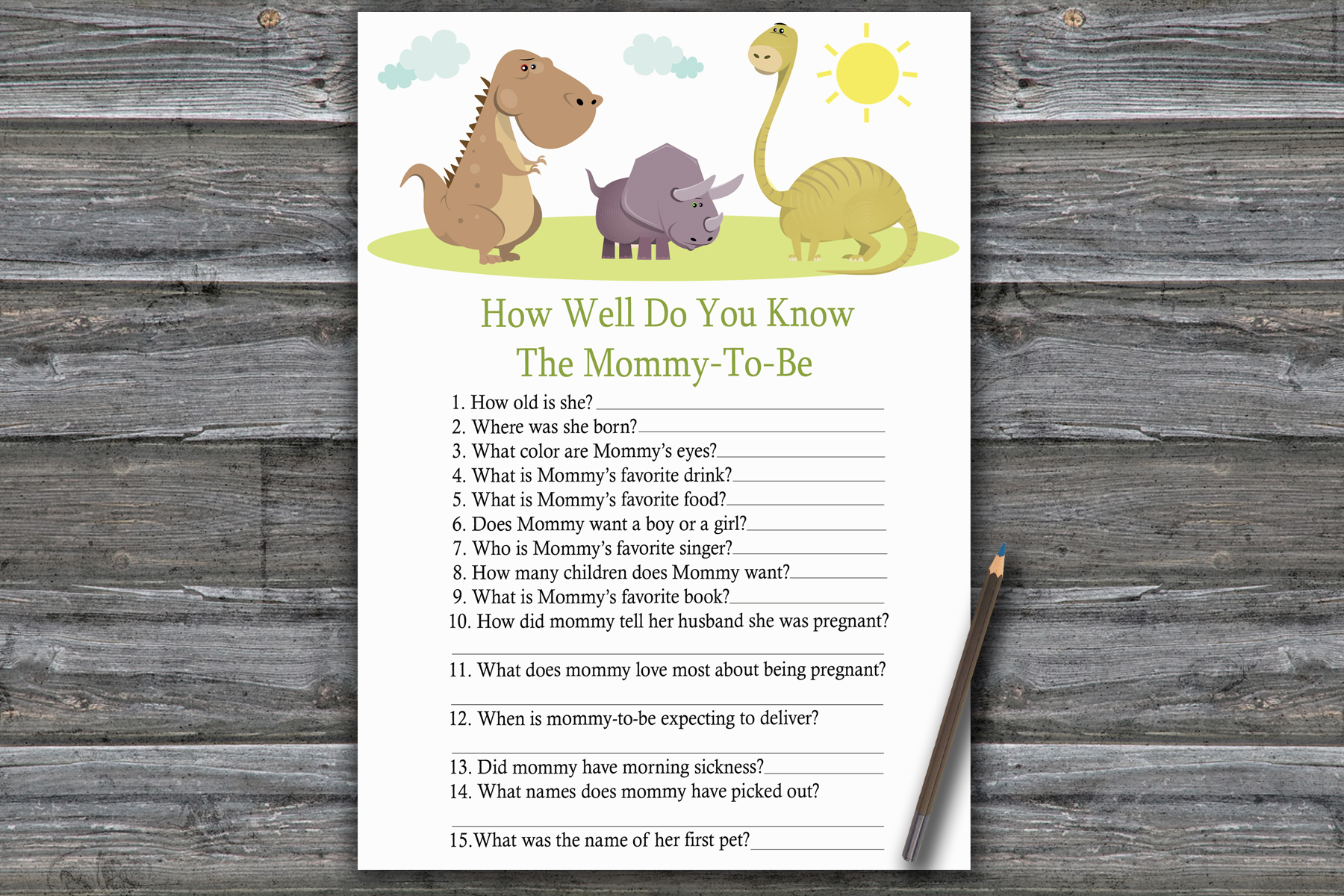 Dinosaur How well do you know baby shower game card,Dinosaur | Inspire ...