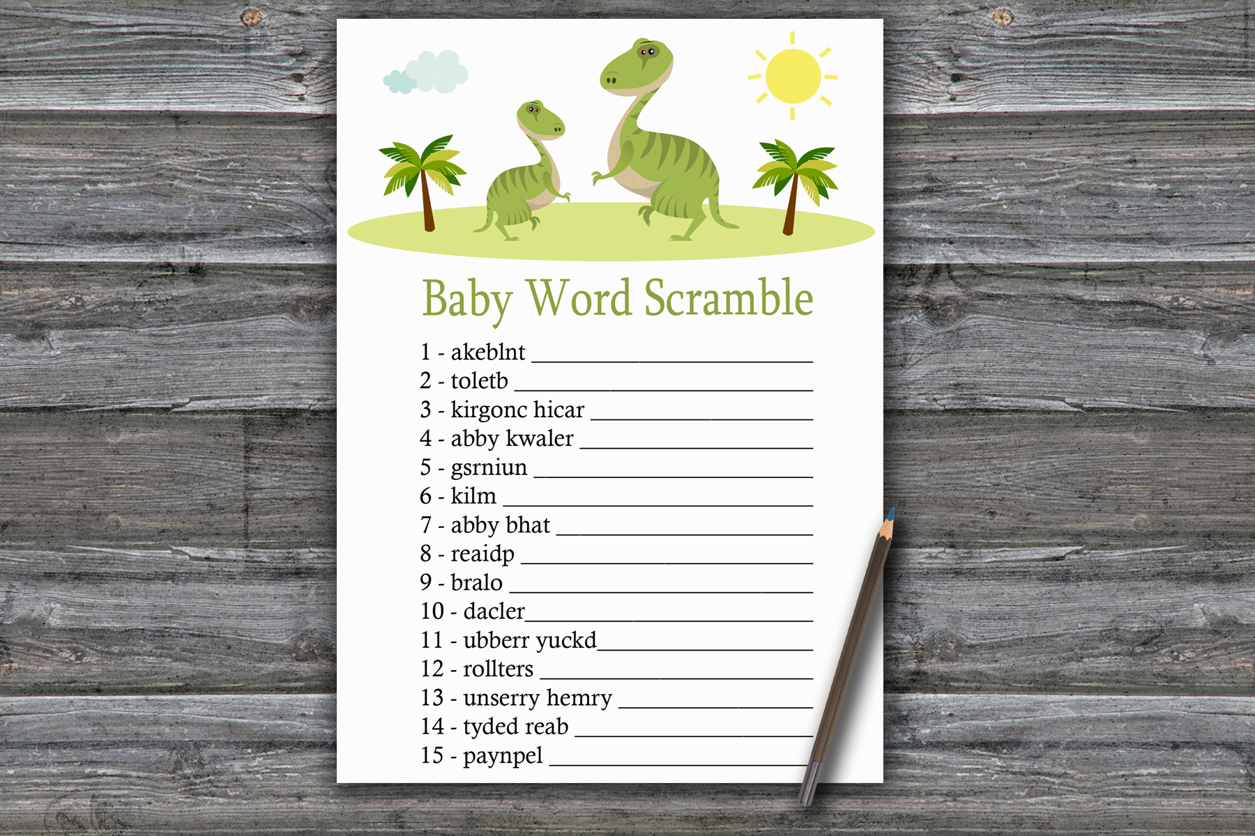 Dinosaur Baby word scramble game card,Dino themed Baby showe | Inspire ...