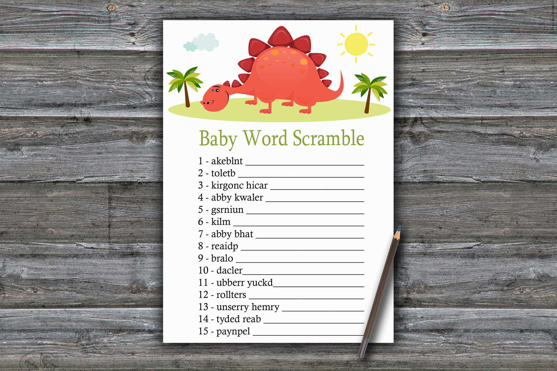 Red Dinosaur Baby word scramble game card,Dinosaur Baby show - Inspire ...