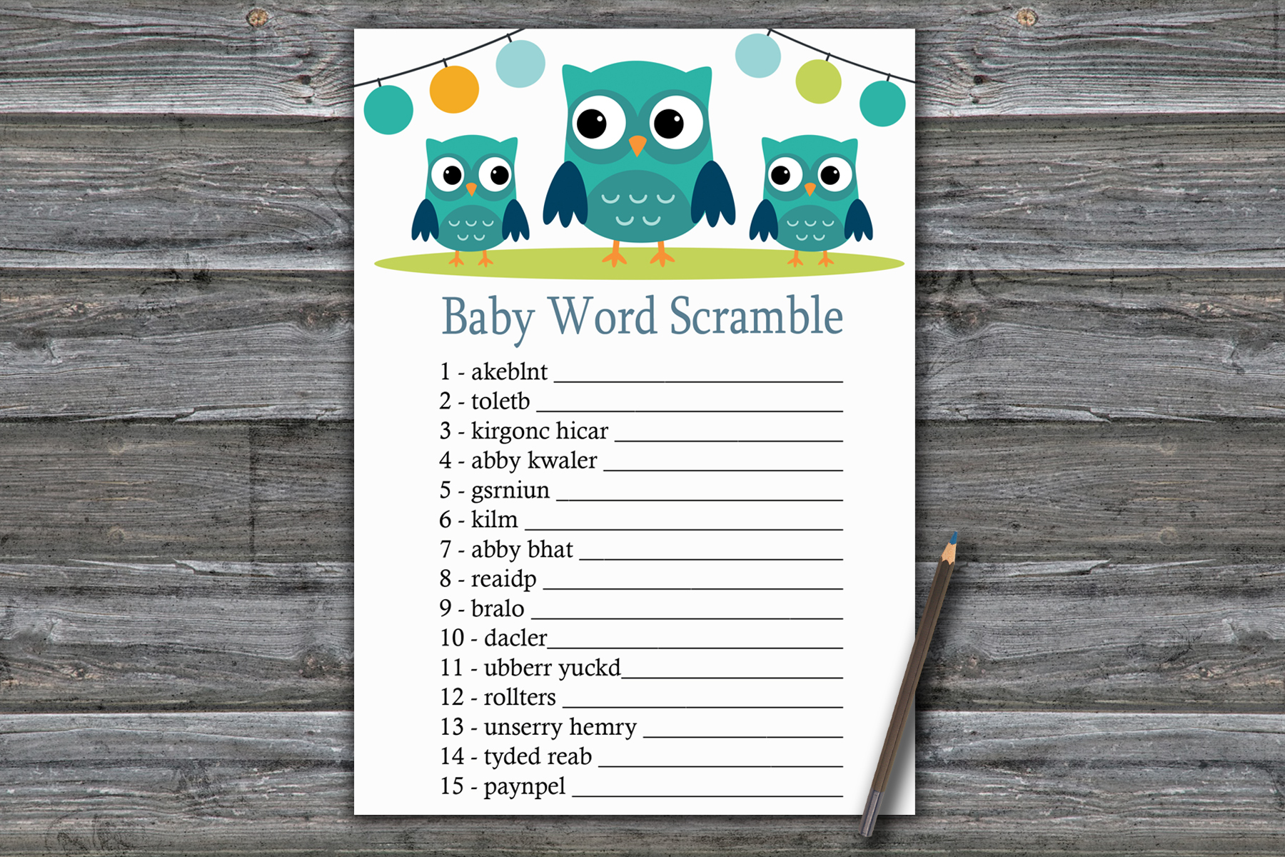 Owl Baby word scramble game card,Owl Baby shower games print | Inspire ...