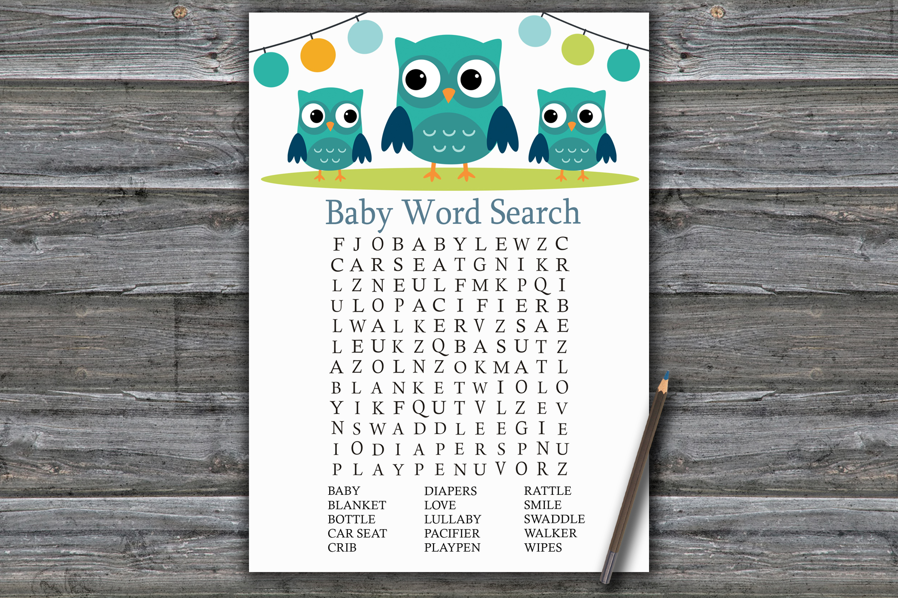 Owl Baby Shower Game Cards